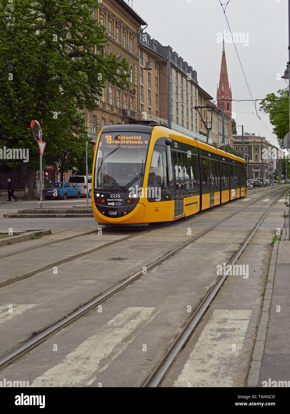 Budapest modern tram 19 along the Buda side of the Danube Hungary Stock ...