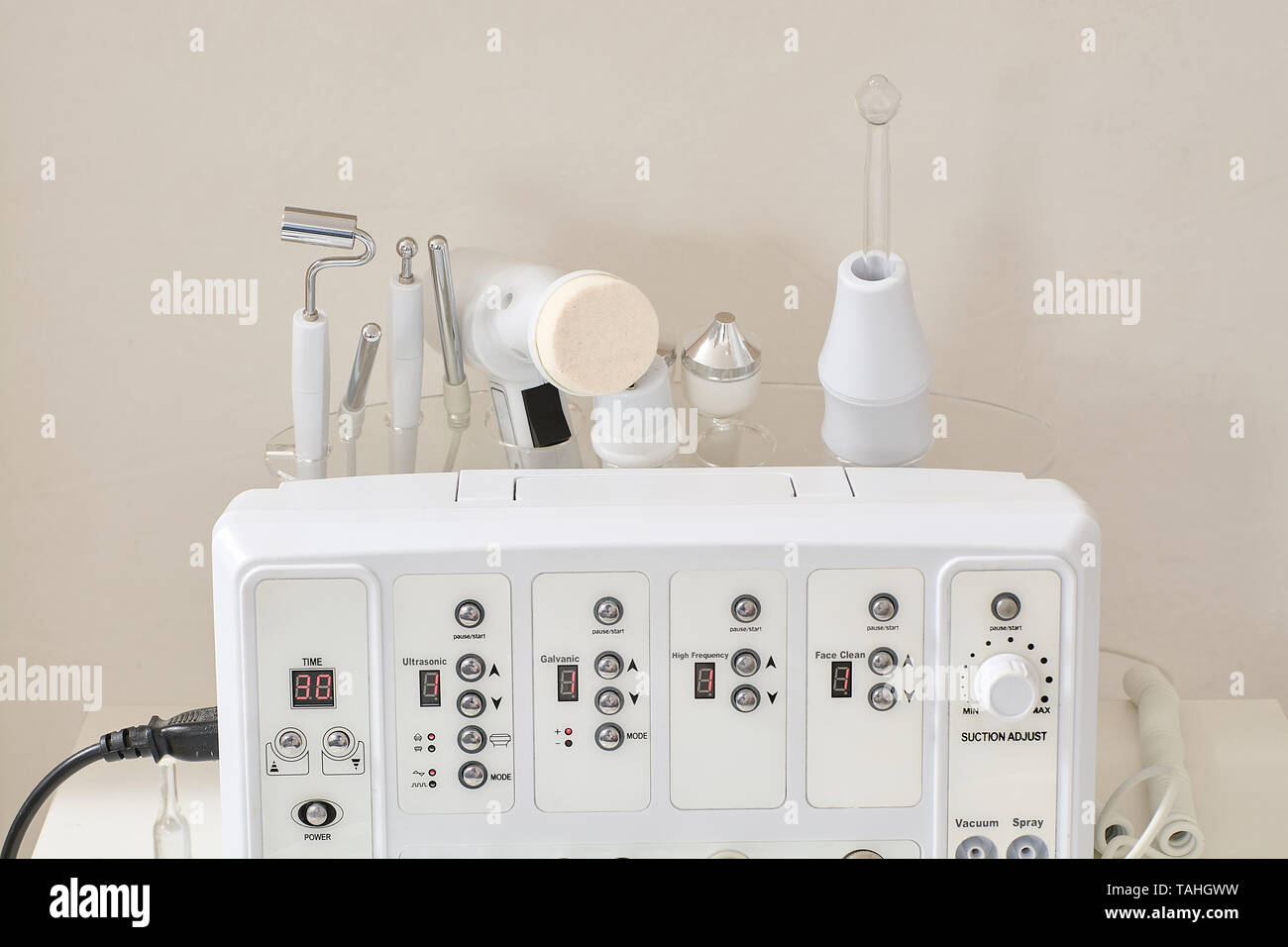 Cosmetic Multifunctional Device close-up in beauty salon. Ultrasound ...