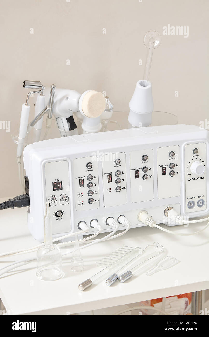 Cosmetic Multifunctional Device close-up in beauty salon. Ultrasound ...