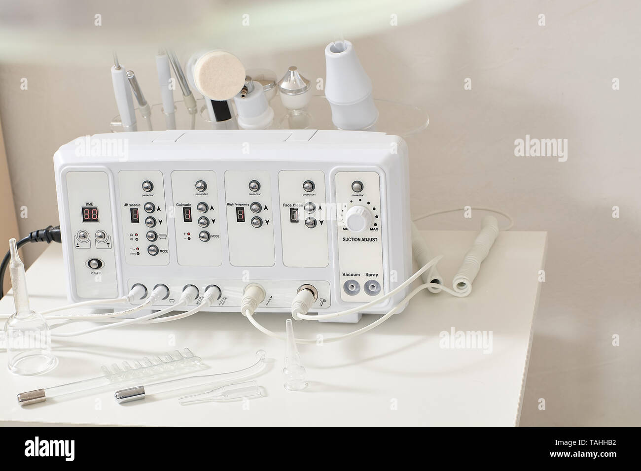 Cosmetic Multifunctional Device close-up in beauty salon. Ultrasound ...