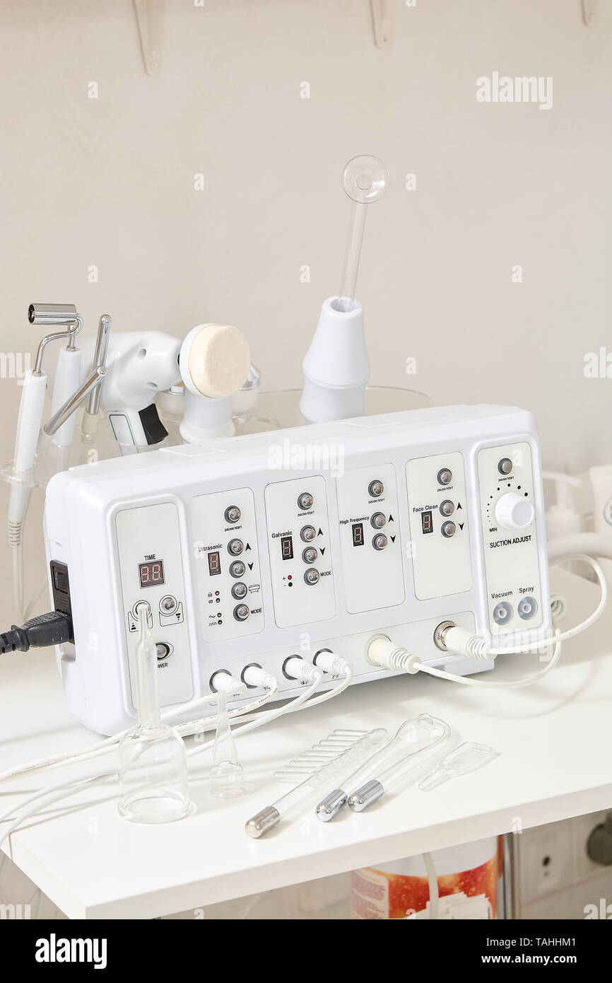 Cosmetic Multifunctional Device close-up in beauty salon. Ultrasound ...