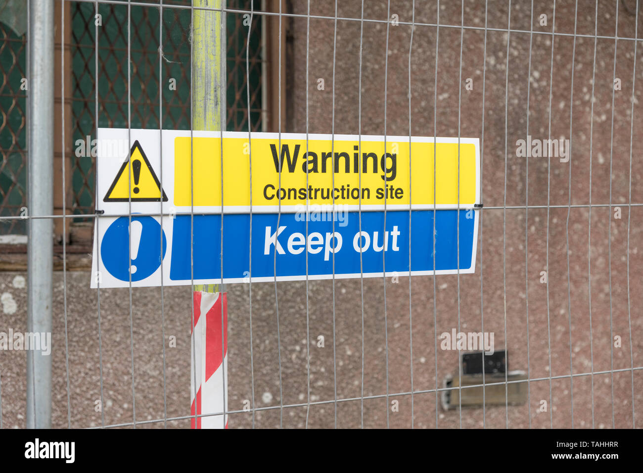 Health and Safety warning sign on building construction site fence ...