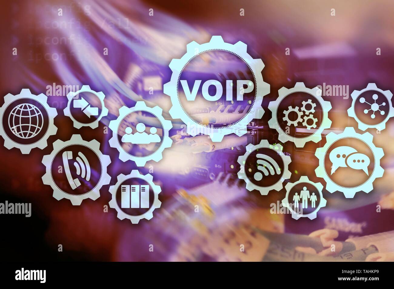 VoIP (Voice over IP) on the screen with a blur background of the server ...