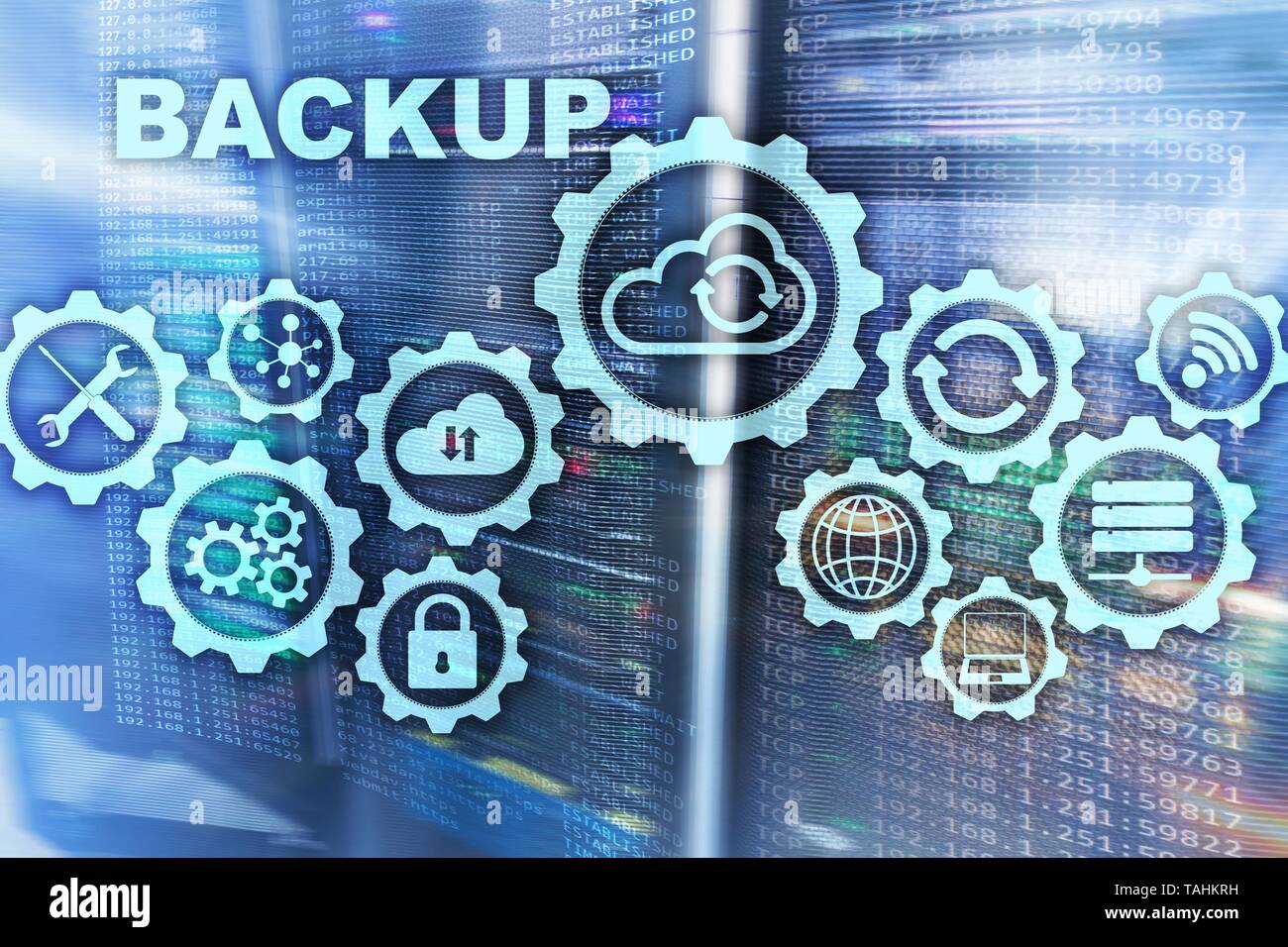 Backup System Recovery Technology Concept on modern server room ...