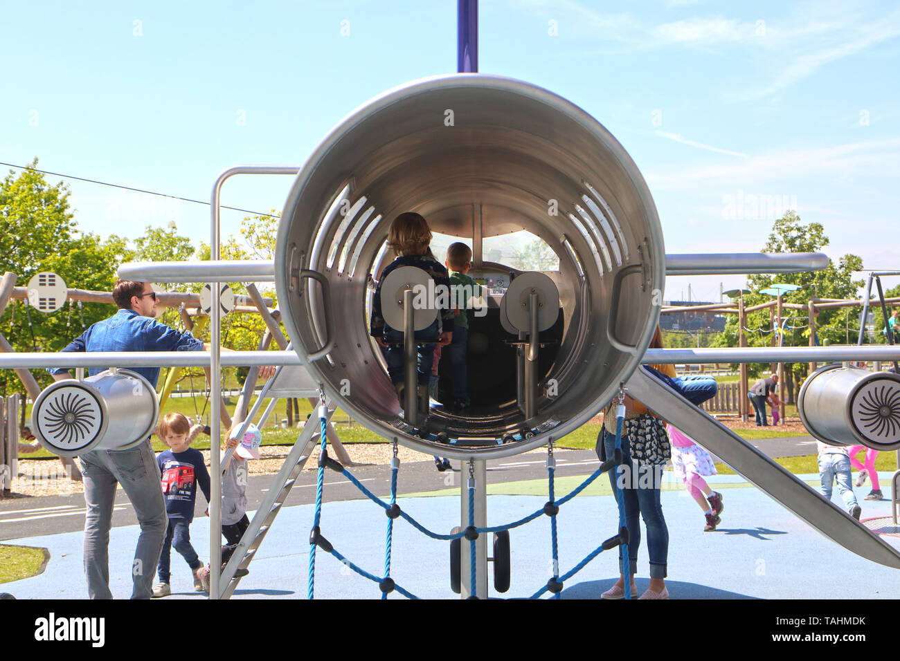 MUNICH, GERMANY - View of the Munich Airport visitor park: adventure ...