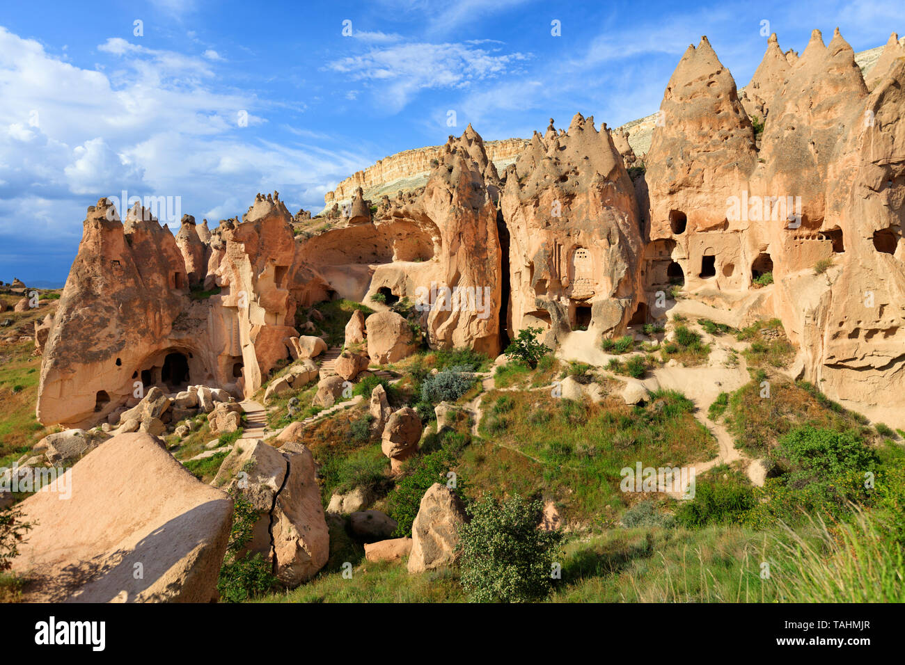 Old ancient city of red sandstone under the open blue sky, residential ...