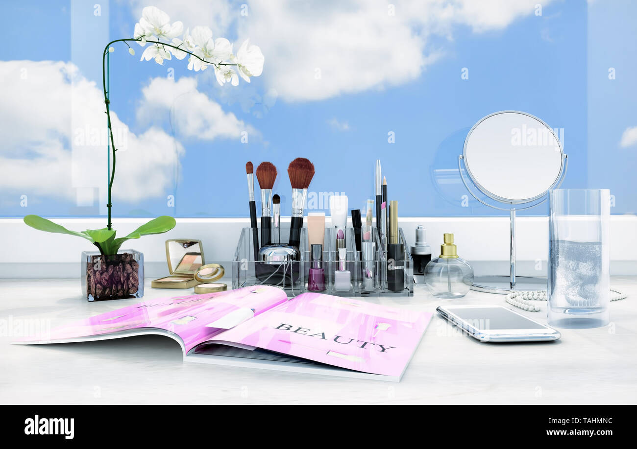 Cosmetic set on window sill Stock Photo - Alamy