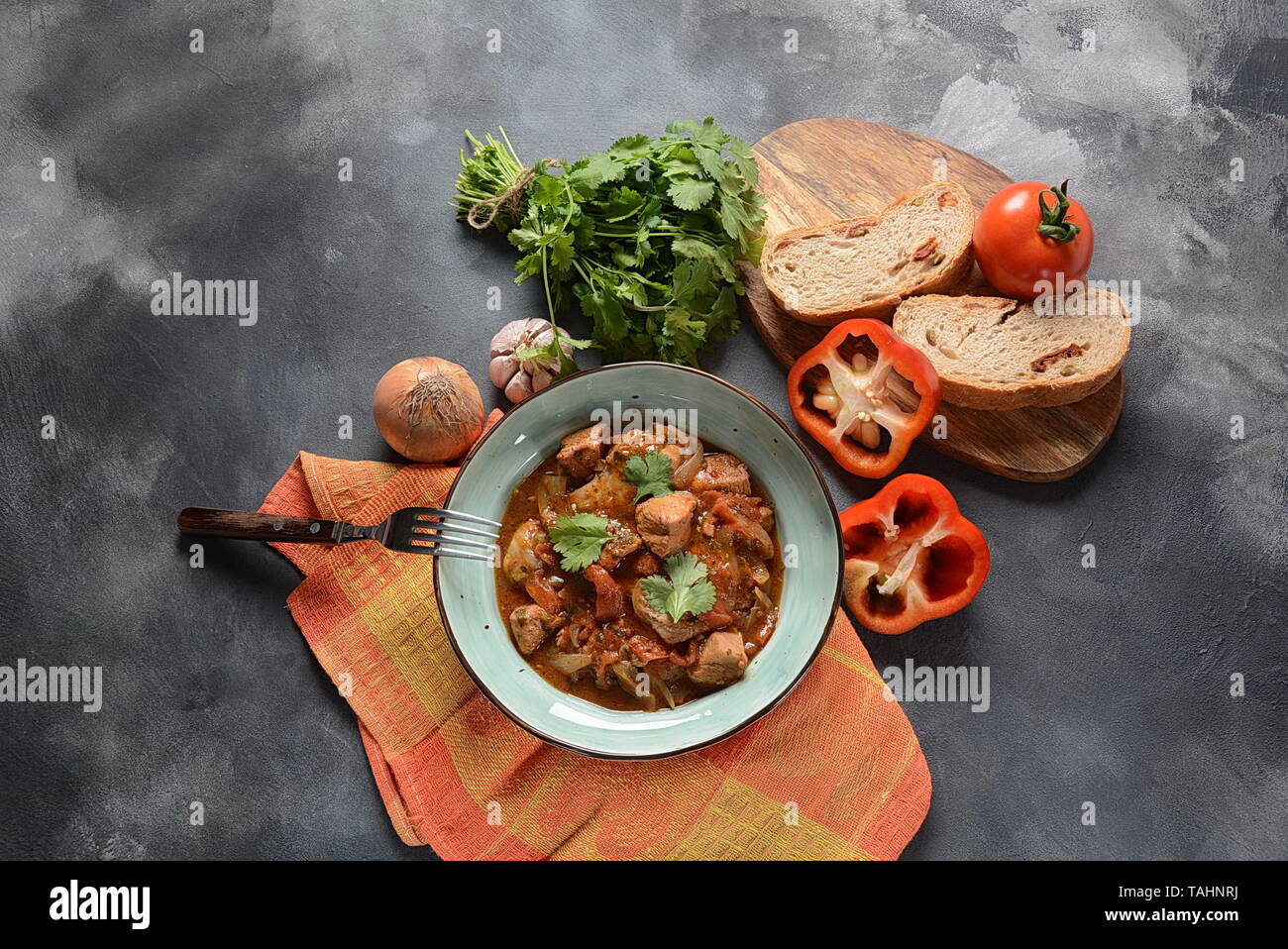 Chakhokhbili - traditional Georgian dish. Chicken stewed with fresh ...