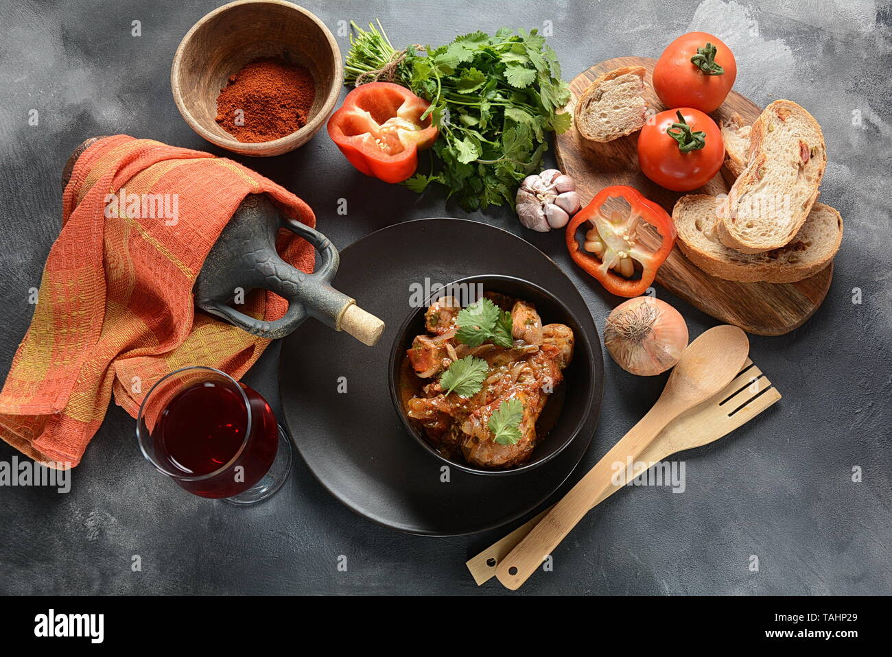 Chakhokhbili - traditional Georgian dish. Chicken stewed with fresh ...