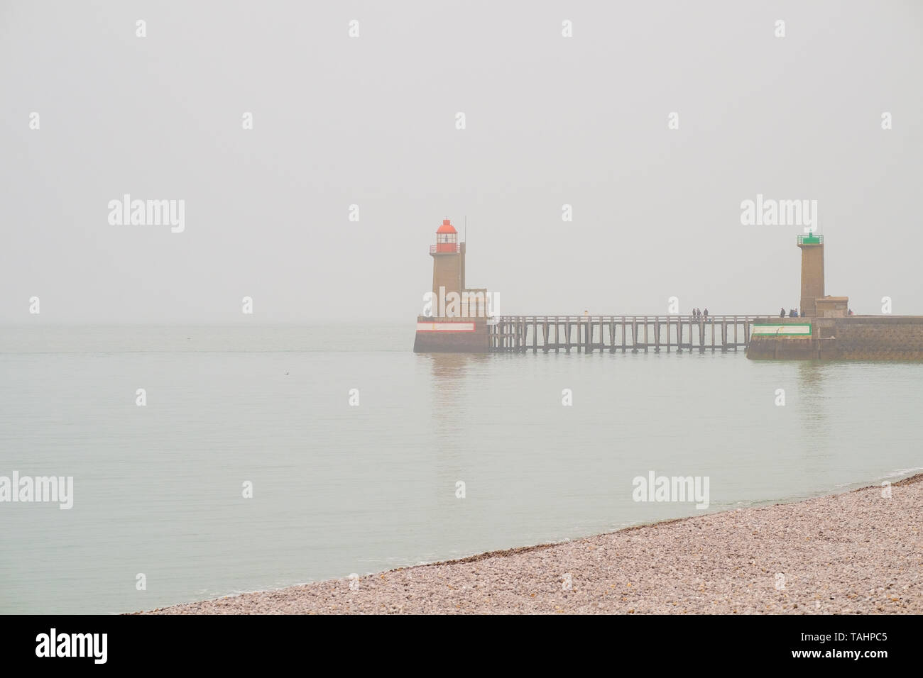 The lighthouses that form a beacon in the port of Fecamp, Normandy ...