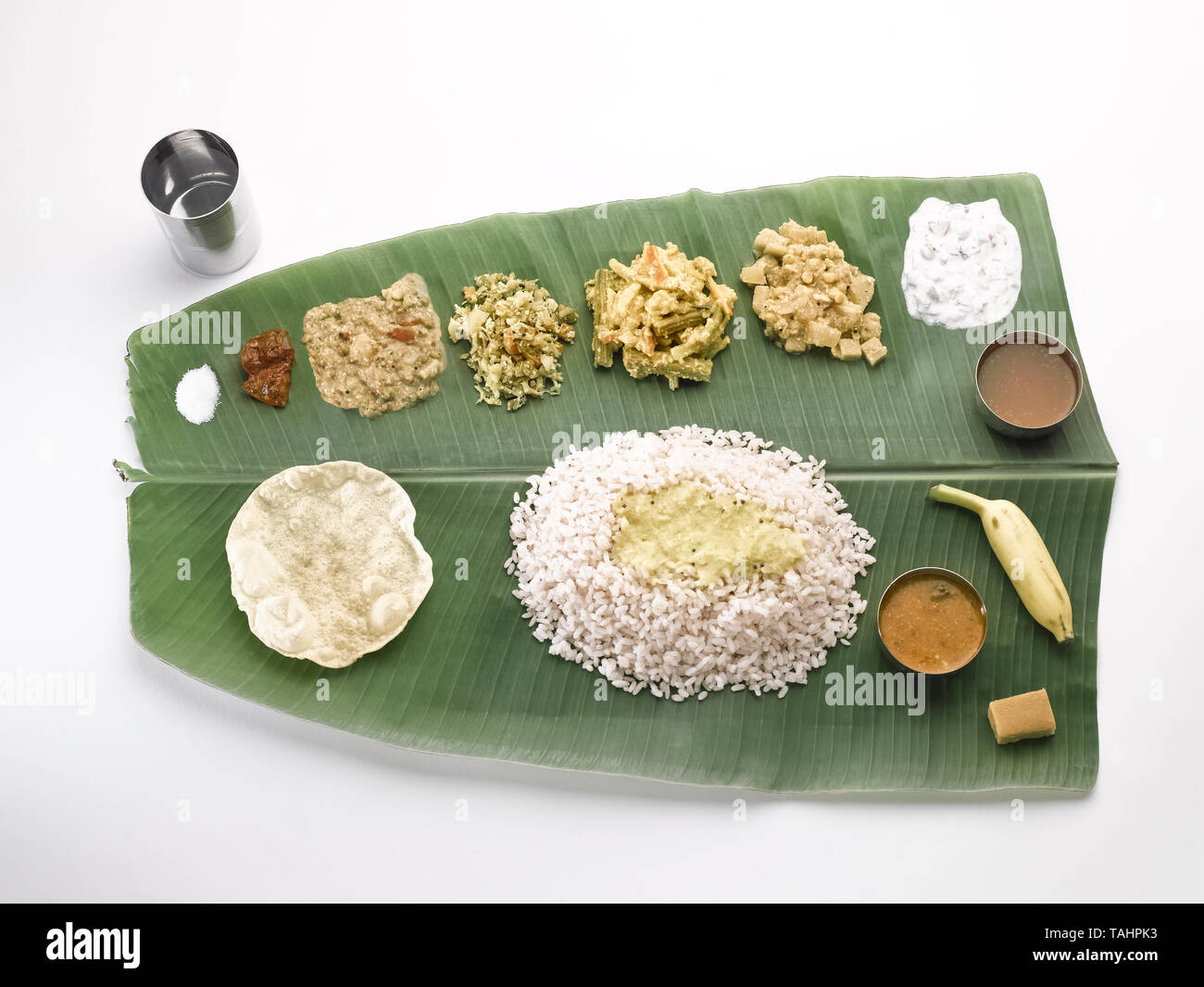 A STILL LIFE OF A TRADITIONAL TAMIL, SOUTH INDIAN , LUNCH SERVED ON A ...