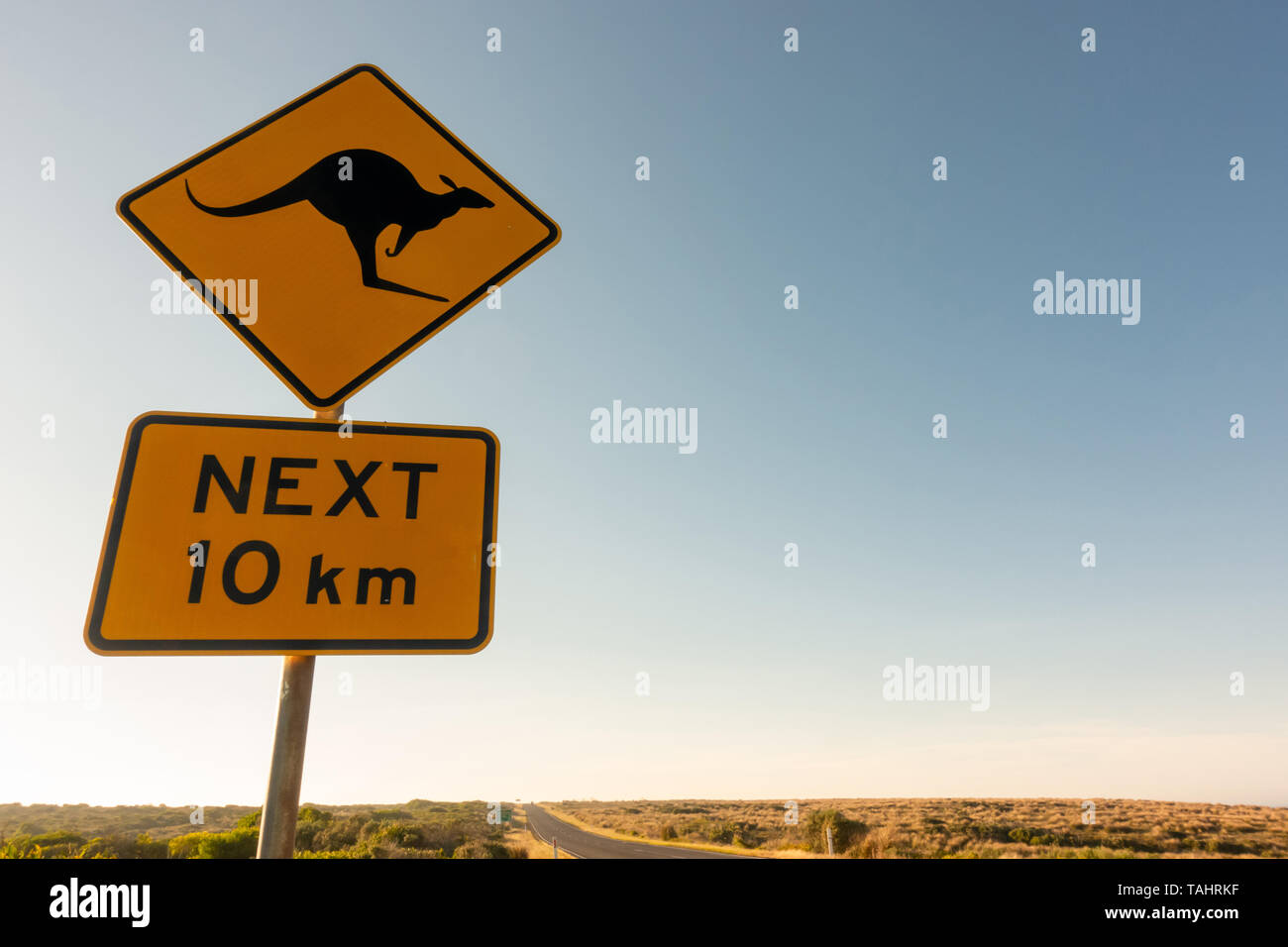 kangaroo crossing road sign warning drivers in Australia Stock Photo ...