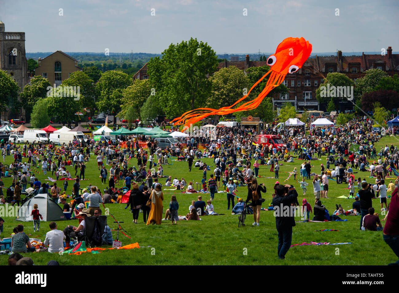 Kites at a kite festival - Streatham Common Kite Day in London Stock ...