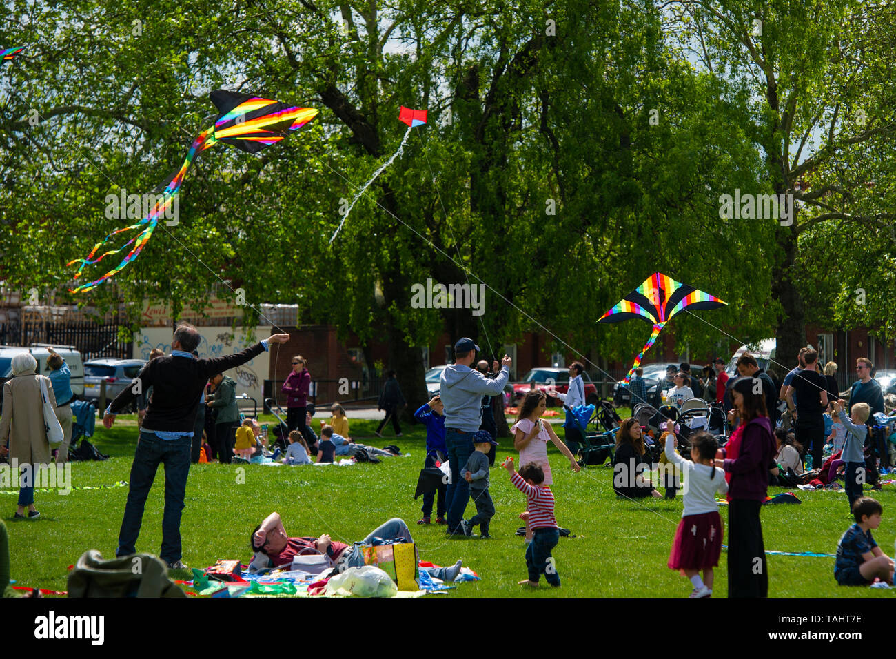 Kites at a kite festival - Streatham Common Kite Day in London Stock ...