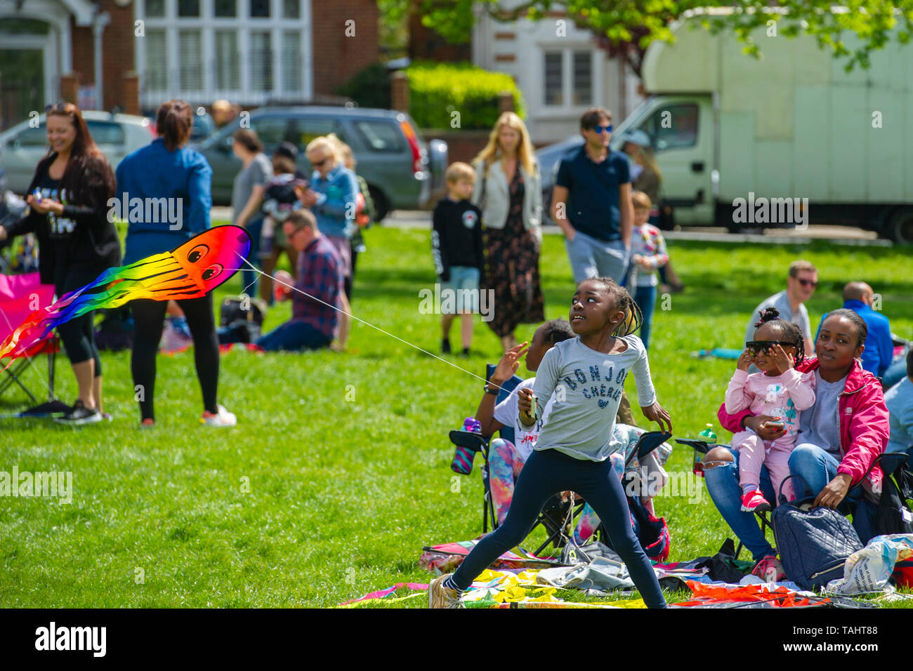Kites at a kite festival - Streatham Common Kite Day in London Stock ...