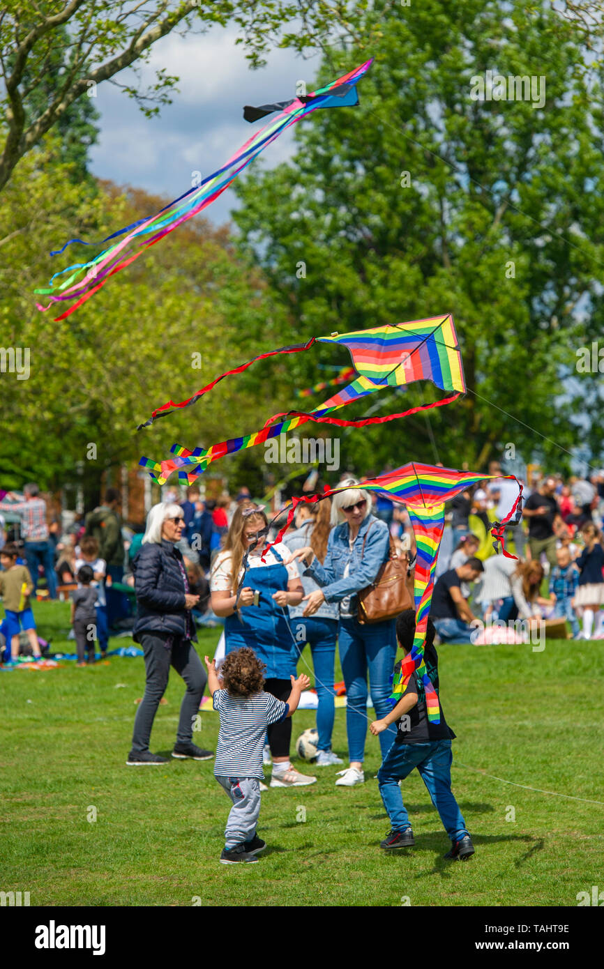 Kites at a kite festival - Streatham Common Kite Day in London Stock ...