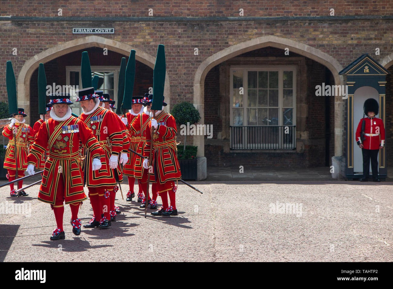 The Queen's ceremonial bodyguards in the forecourt of Friary Court, a ...