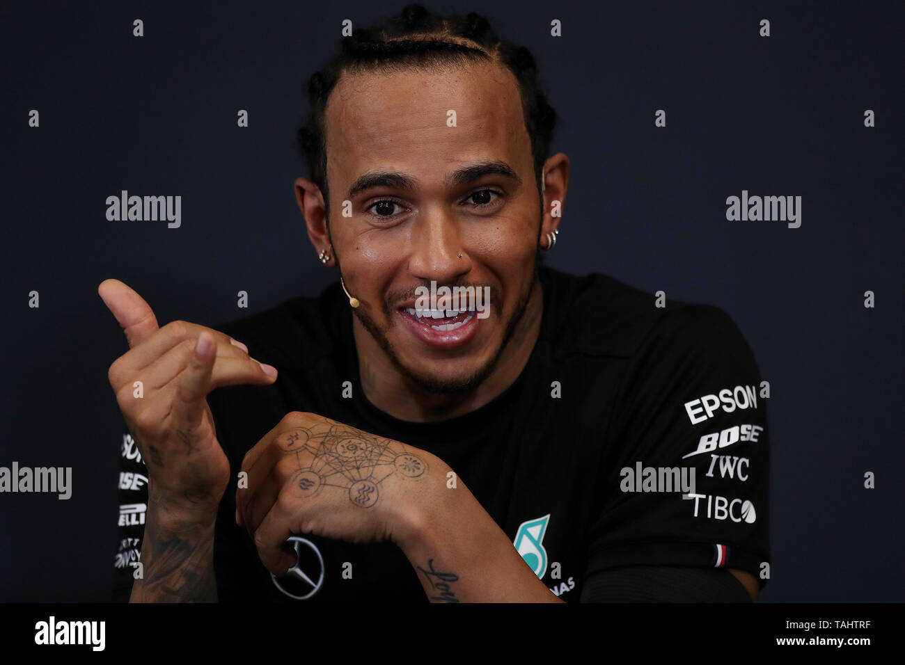 Mercedes' Lewis Hamilton during a press conference at the Circuit de ...