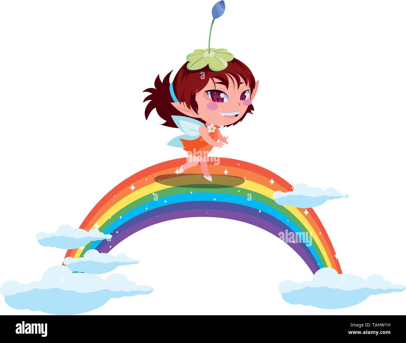 beautiful magic fairy in rainbow character vector illustration design ...
