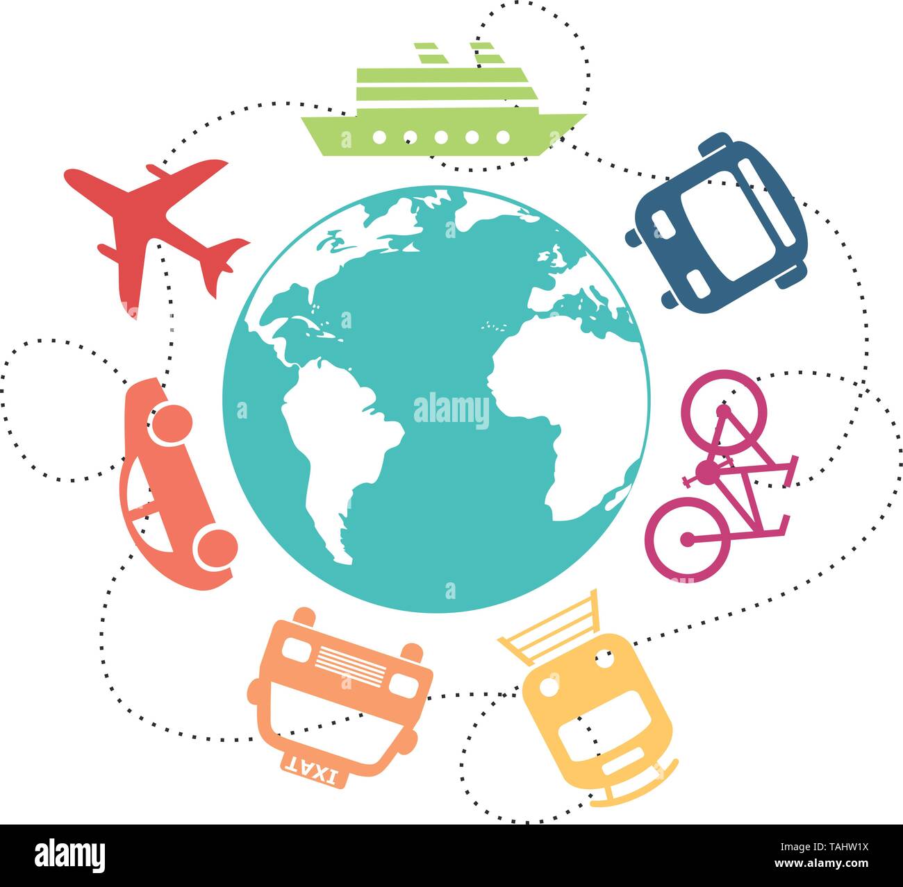 Different means of transport around a globe Stock Vector Image & Art ...