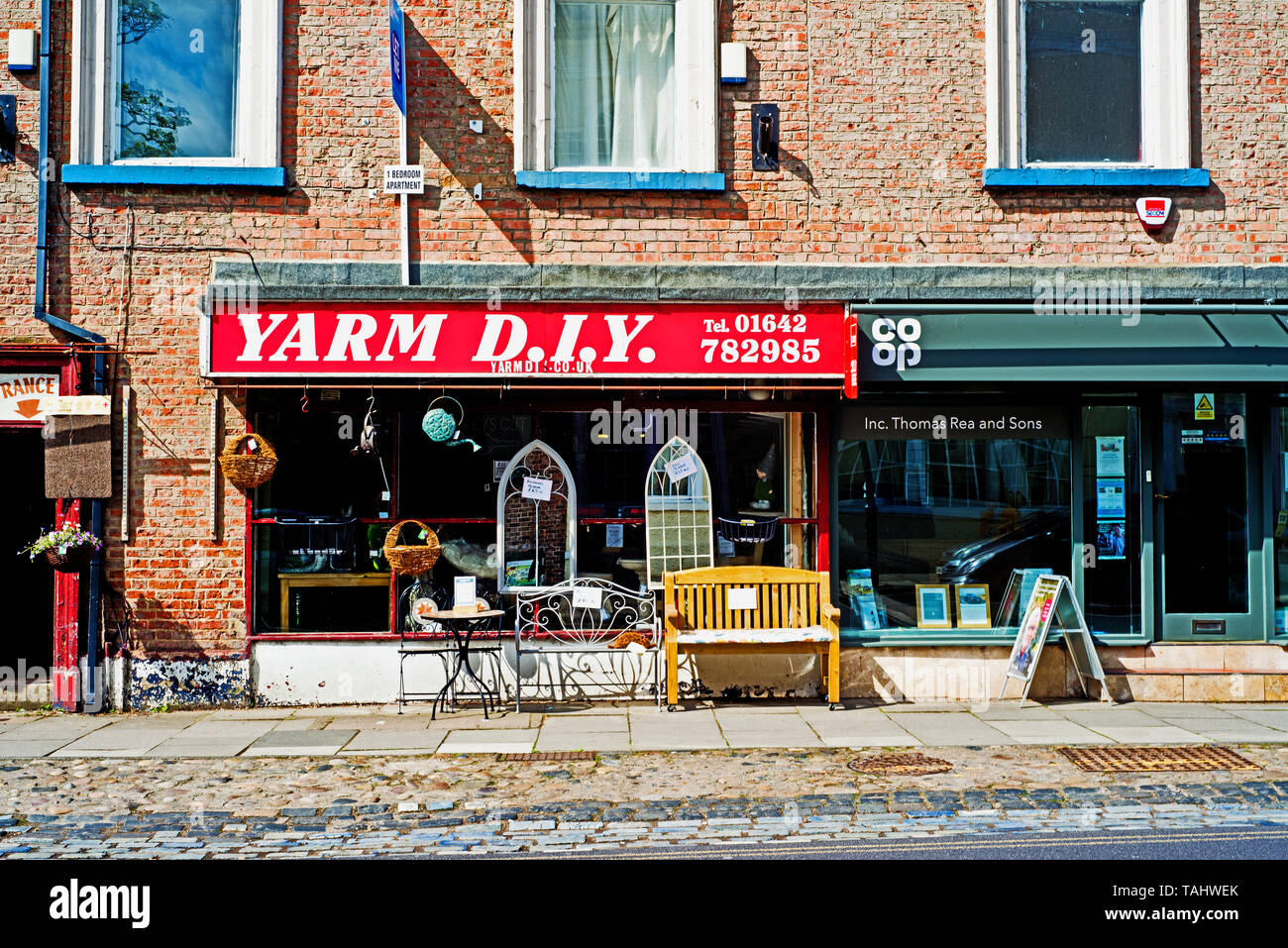 Yarm DIY and Funeral Parlour, High street, Yarm on Tees, England Stock ...