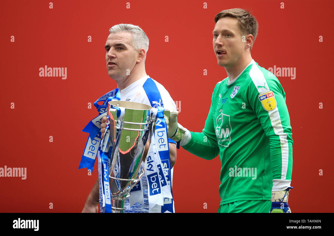 Tranmere Rovers' Steve McNulty (left) and Scott Davies celebrate with ...