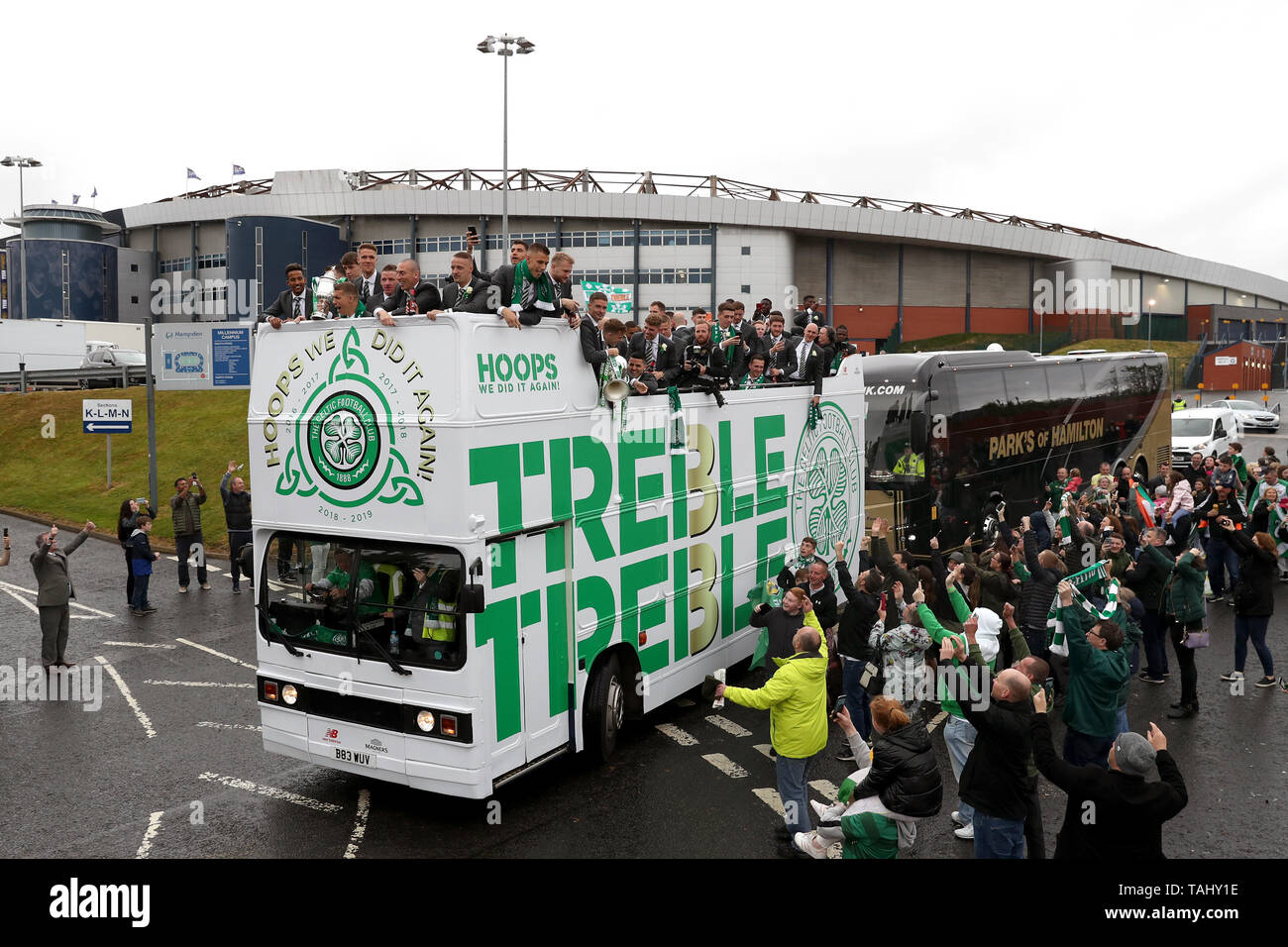 Celtic players on the bus after winning the William Hill Scottish Cup ...