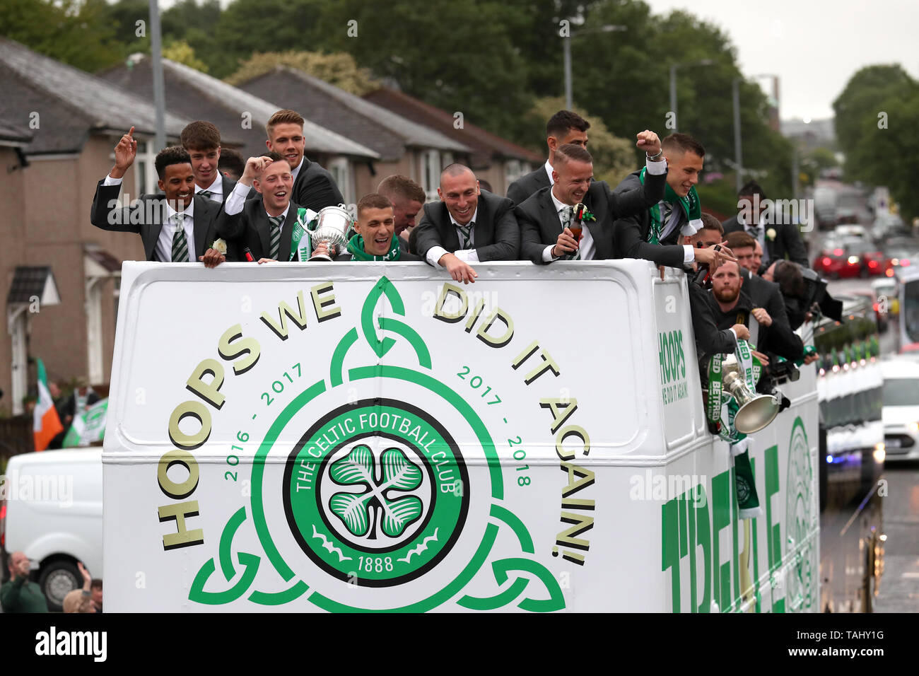 Celtic players on the bus after winning the William Hill Scottish Cup ...