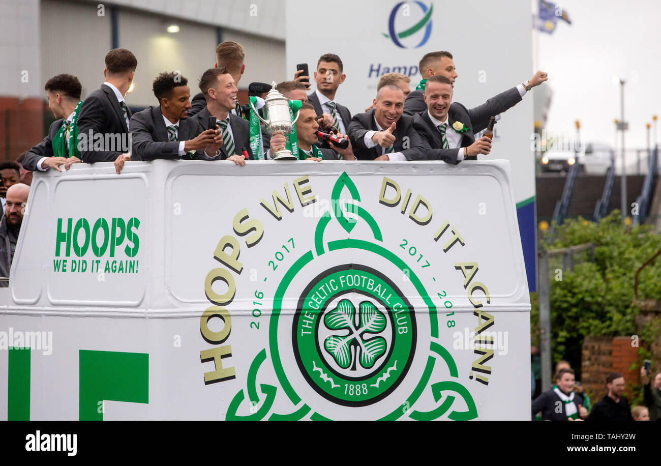 Celtic team treble treble winners on open top bus during the William ...