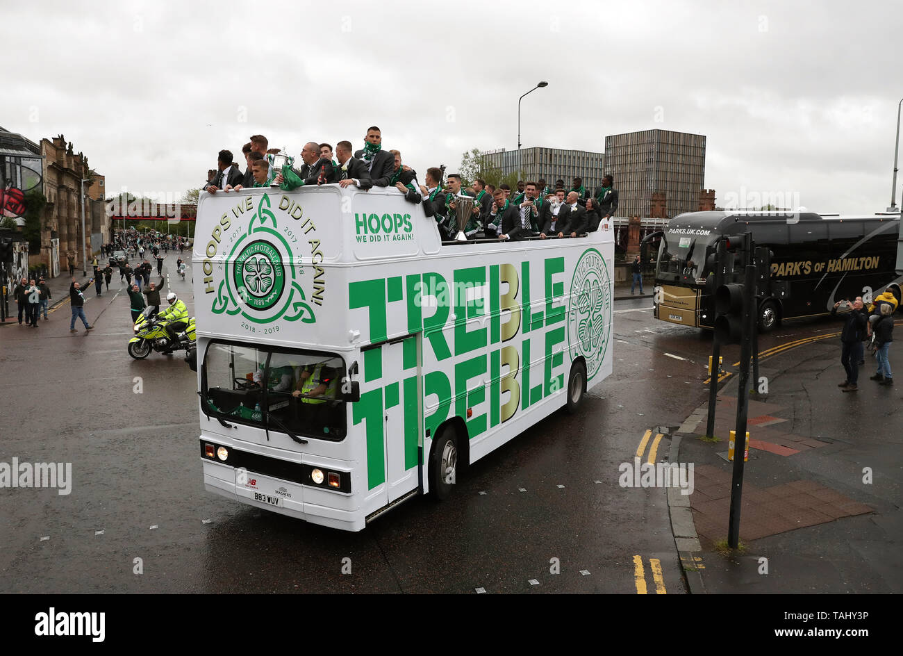 Celtic players on the bus after winning the William Hill Scottish Cup ...