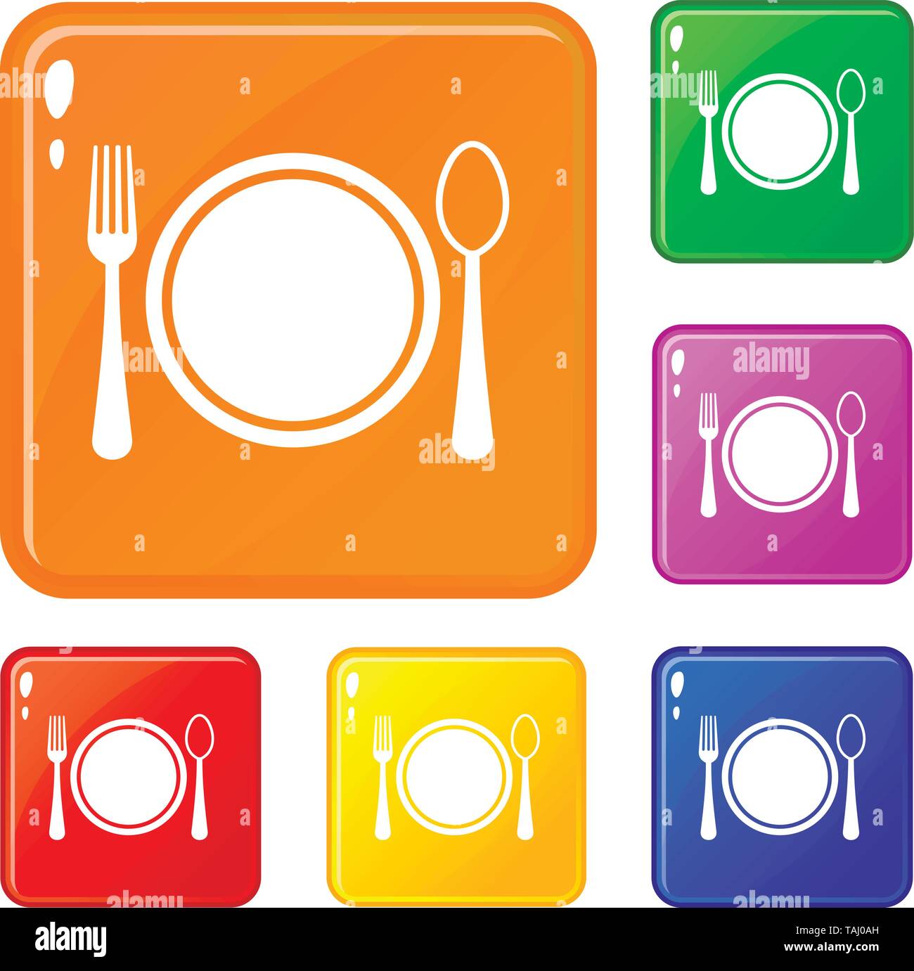 Place setting with plate,spoon and fork icons set vector color Stock ...