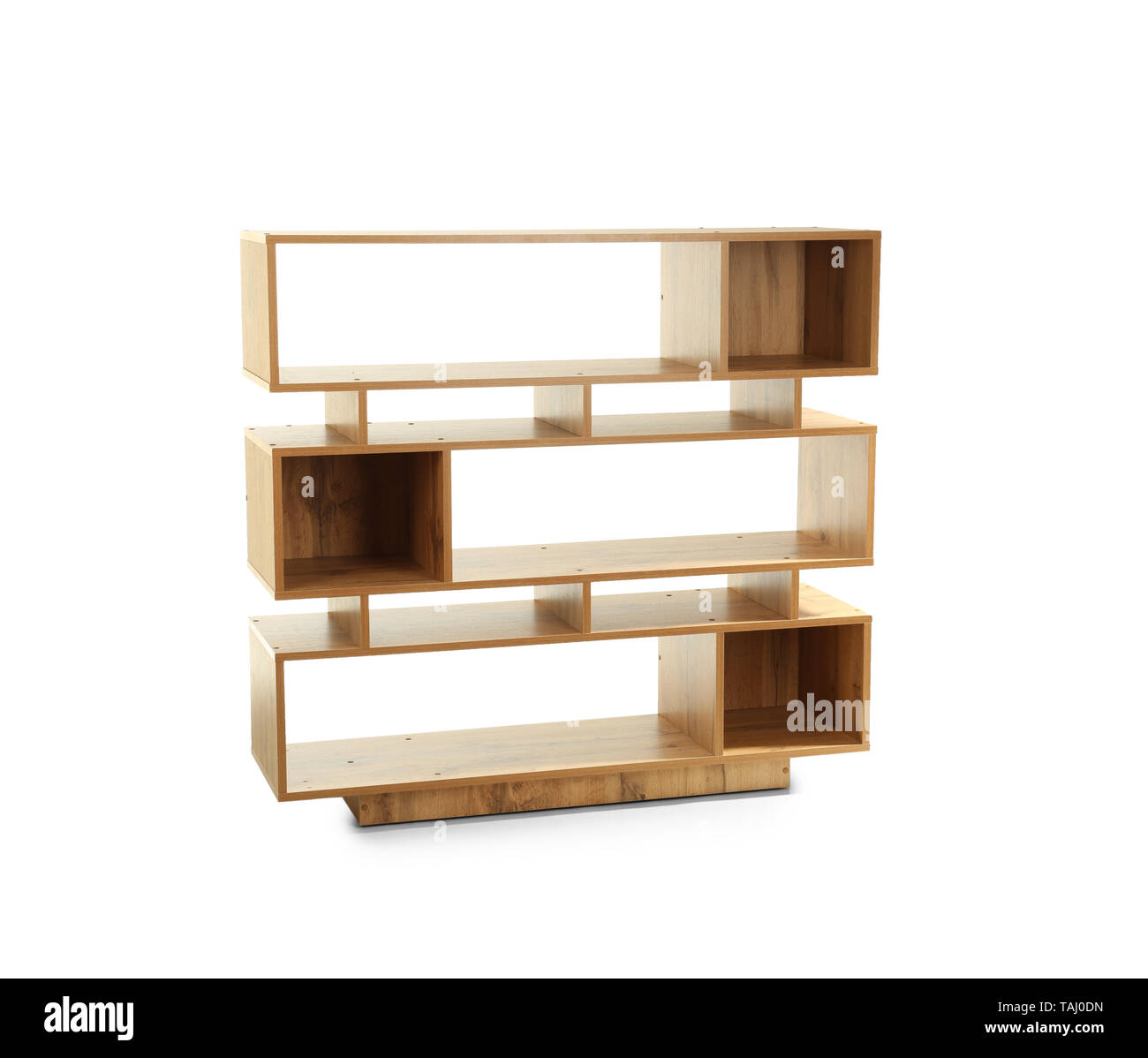 Wooden shelf unit on white background Stock Photo - Alamy