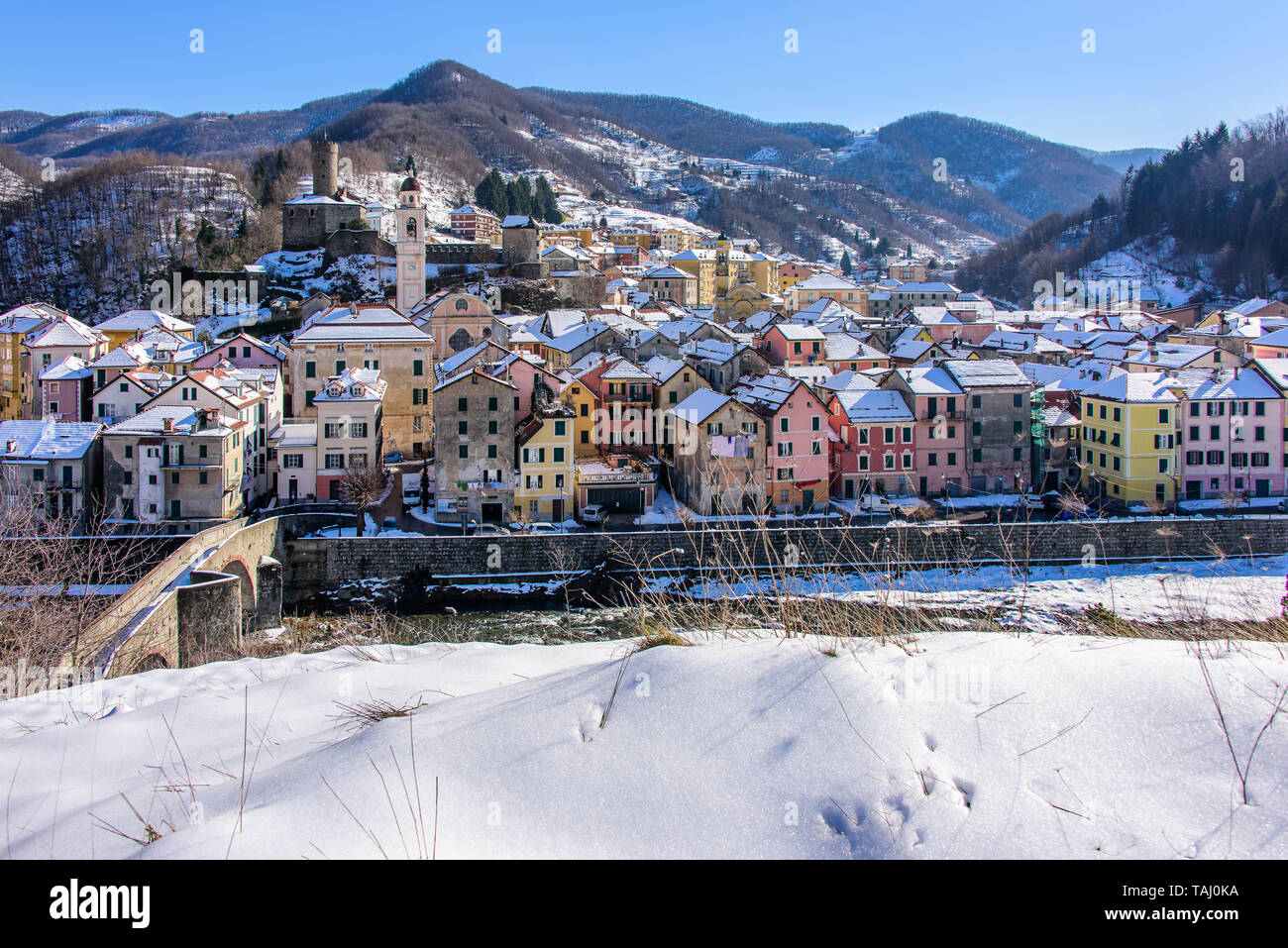 Winter view of ligurian village of Campo Ligure, registered to "i ...