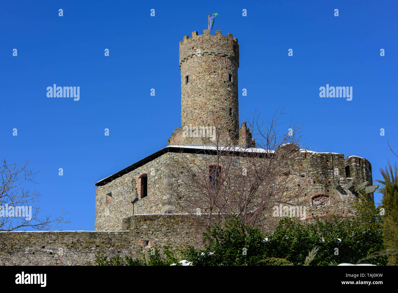 Winter view of the castle of the ligurian village of Campo Ligure ...