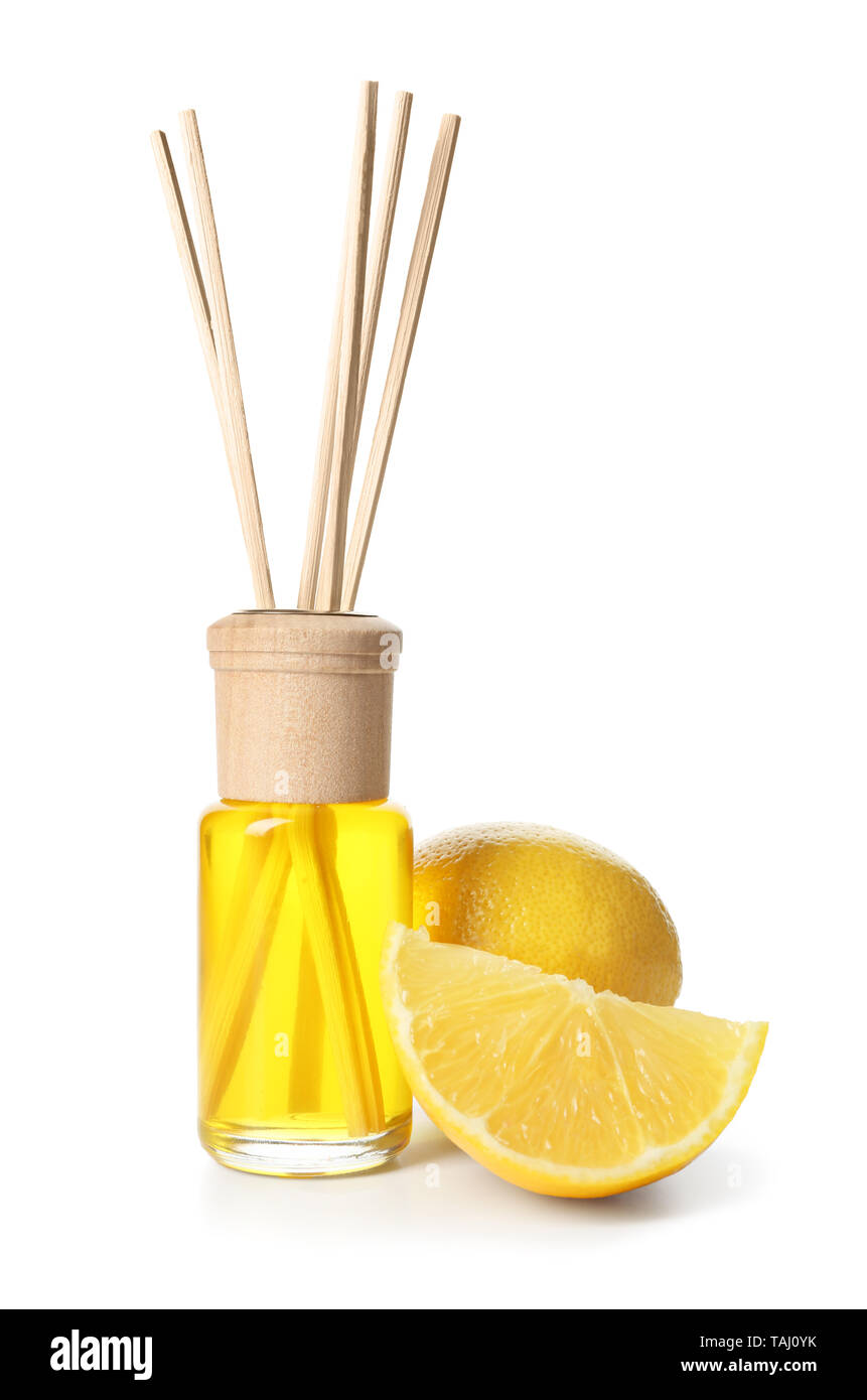 Citrus reed diffuser on white background Stock Photo - Alamy