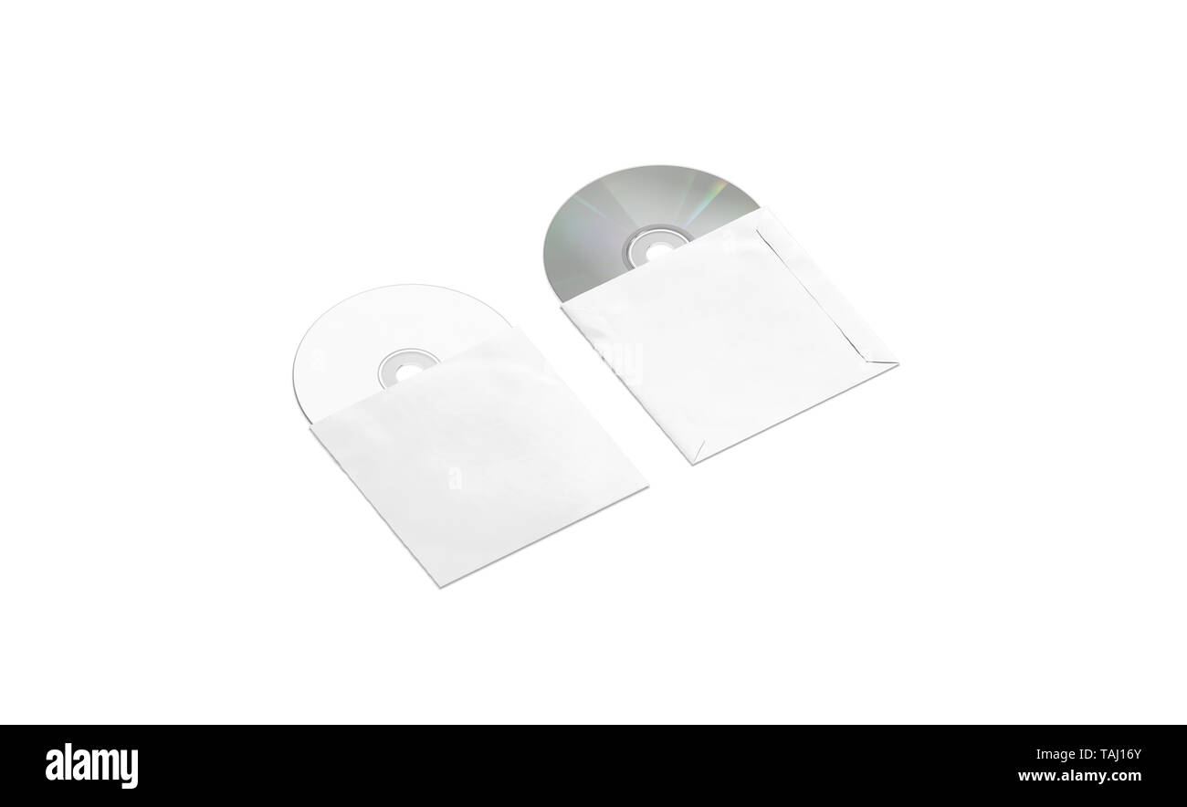 Blank white compact disks in paper packs mockup, side view, isolated ...