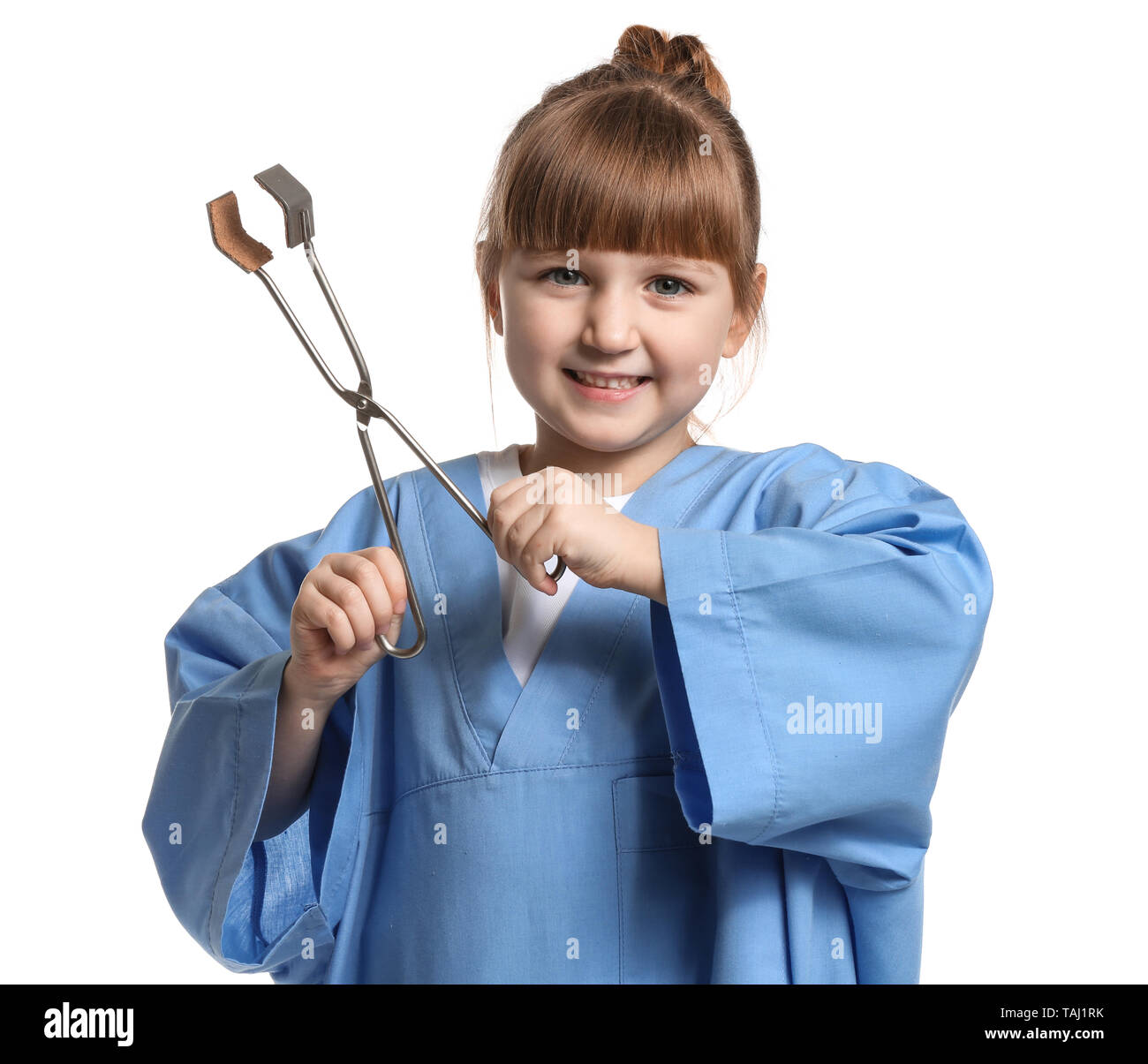 Portrait of cute little doctor on white background Stock Photo - Alamy