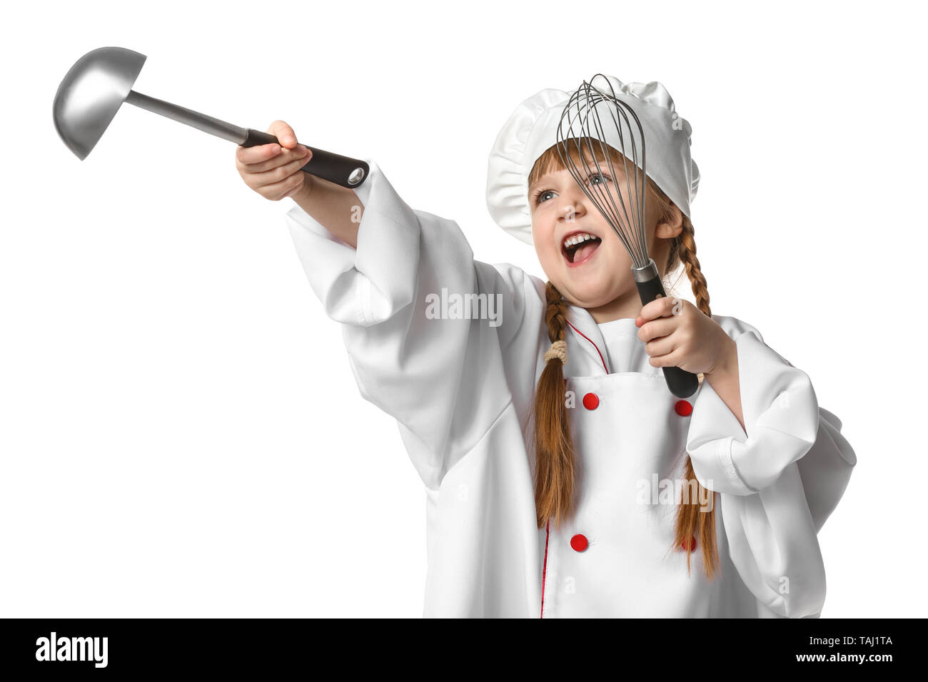 Cute little chef on white background Stock Photo - Alamy
