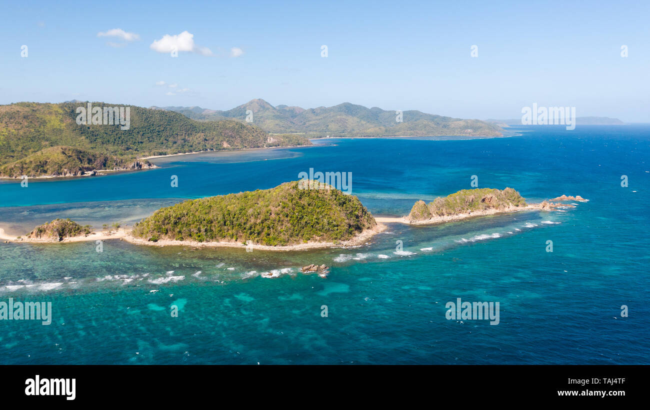 aerial seascape Lagoons with blue, azure water in middle of small ...