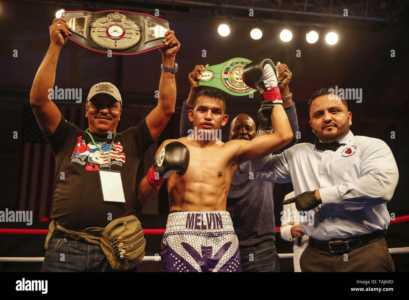 Miami, Florida, USA. 24th May, 2019. NABA bantamweight champion MELVIN ...