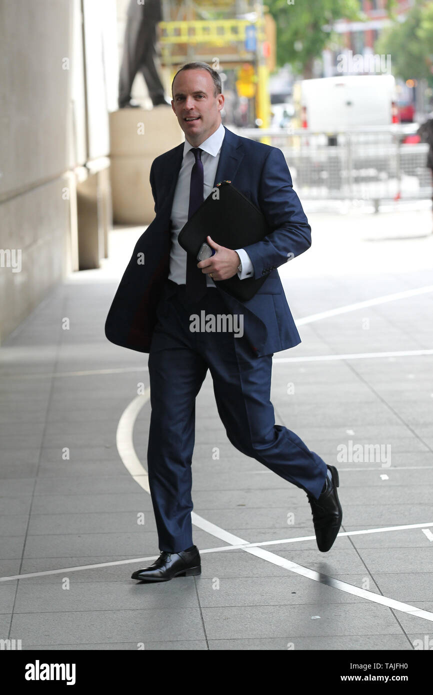 London, UK. 26th May 2019. Dominic Raab MP seen at the BBC studios in ...