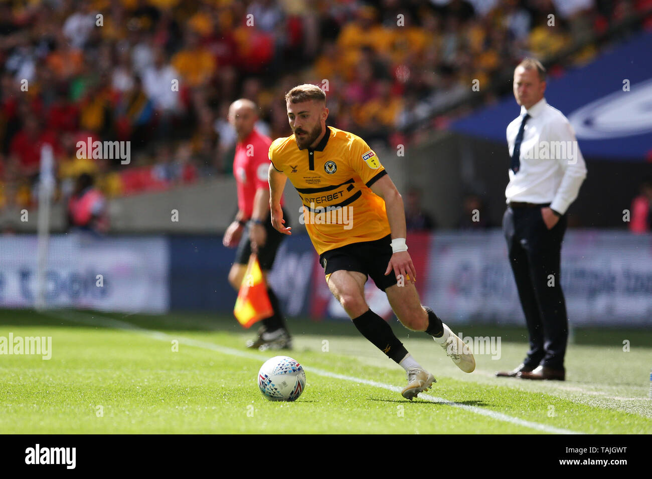 London, UK. 25th May, 2019. Dan Butler of Newport County in action ...