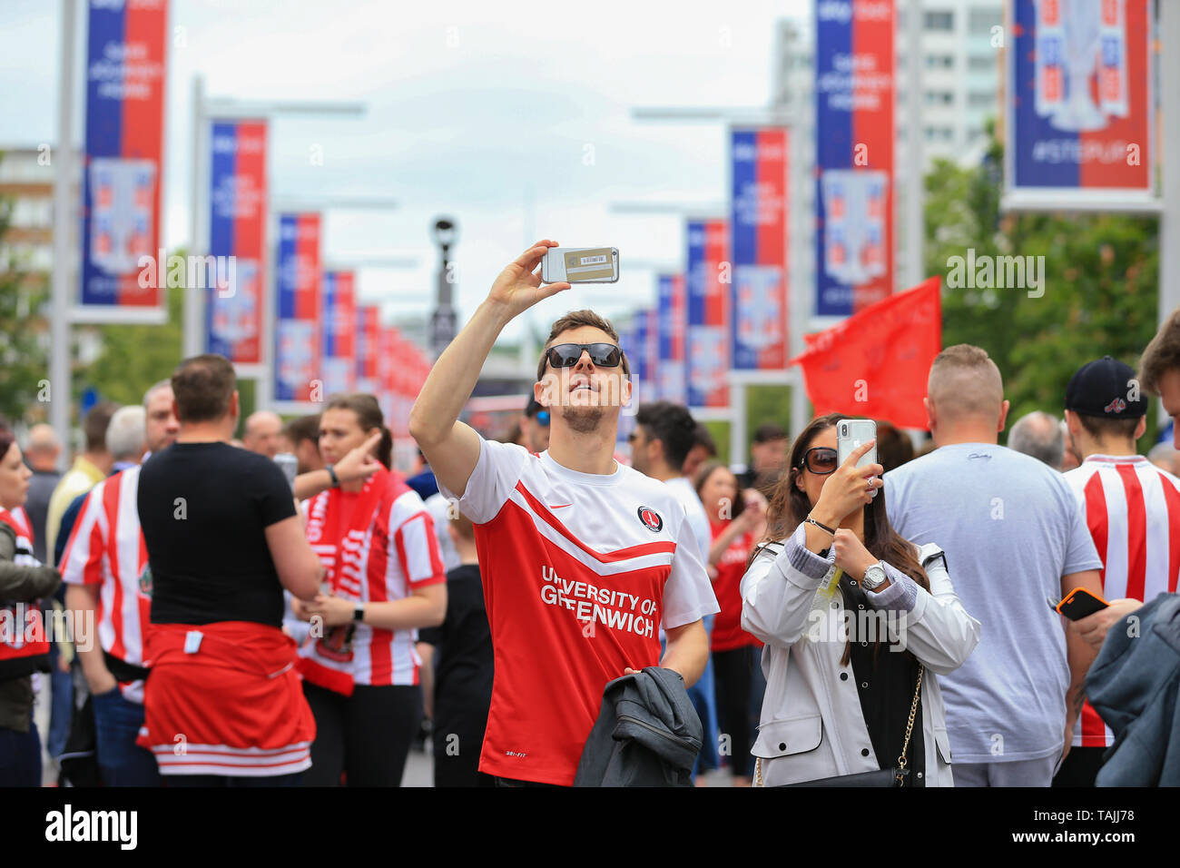 London, UK. 26th May, 2019. Charlton fans arrive for the Sky Bet League ...