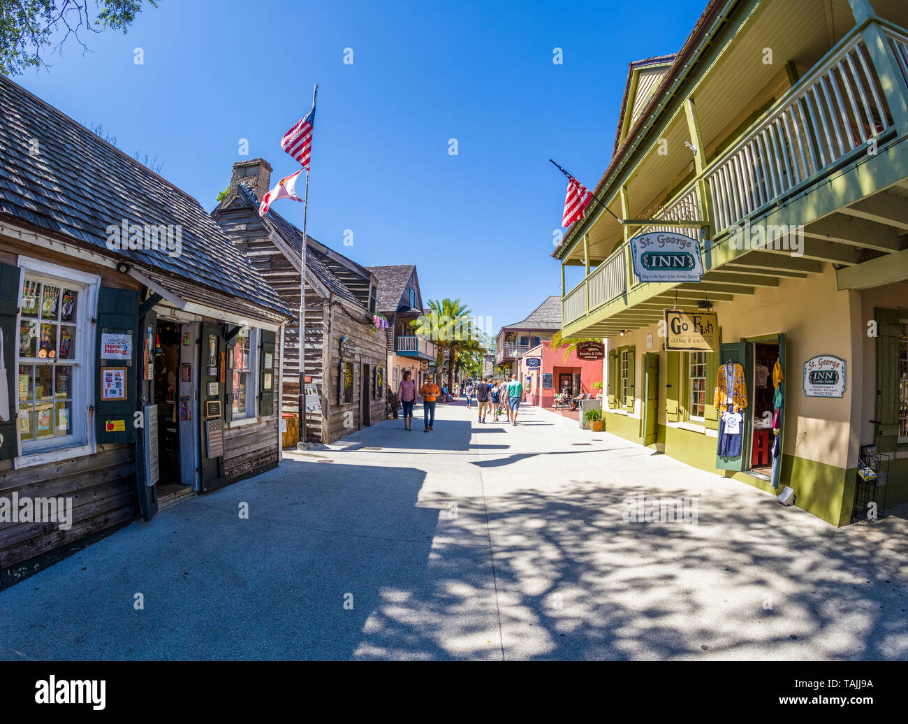 Tourists on historic St George Street in downtown St Augustine Florida ...