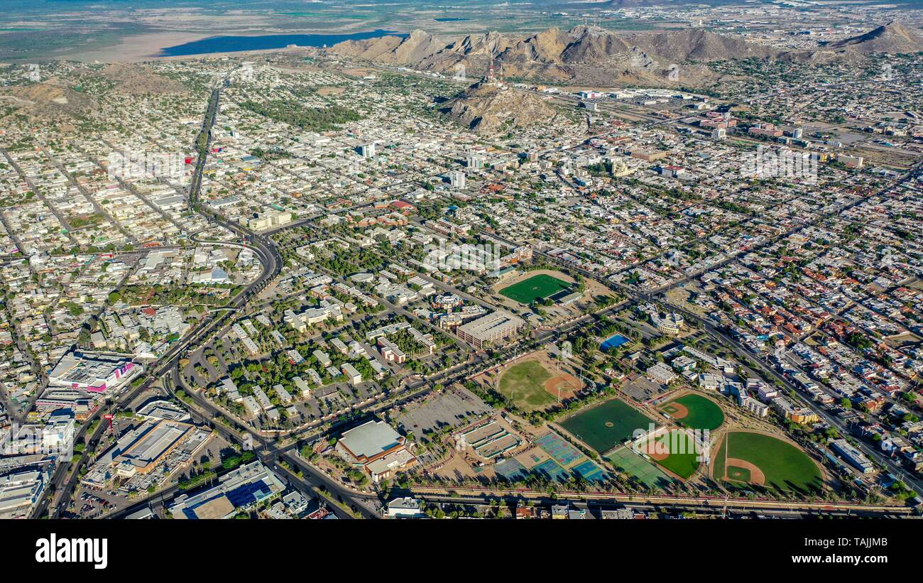 Aerial view of the fields and sports fields and gimmacio of the ...