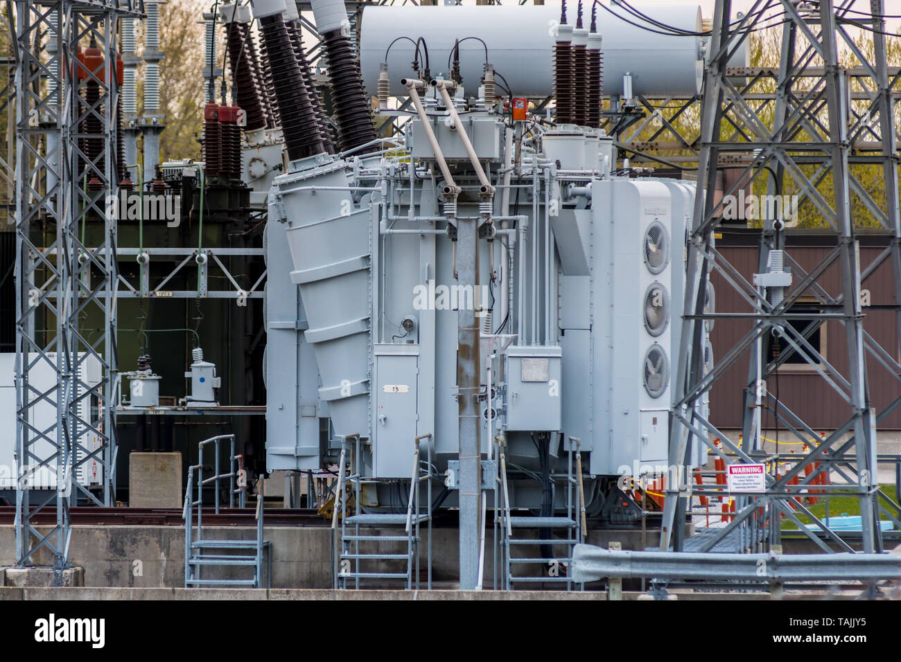 Hydro station featuring huge power transformers Stock Photo - Alamy