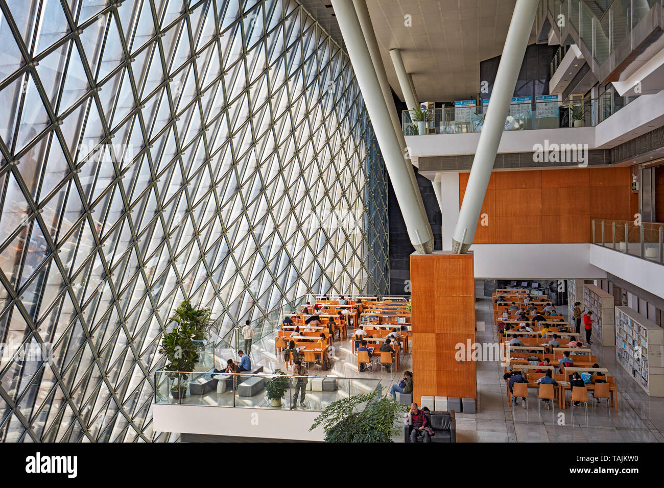 Interior of modern Shenzhen Library at Shenzhen Cultural Center ...