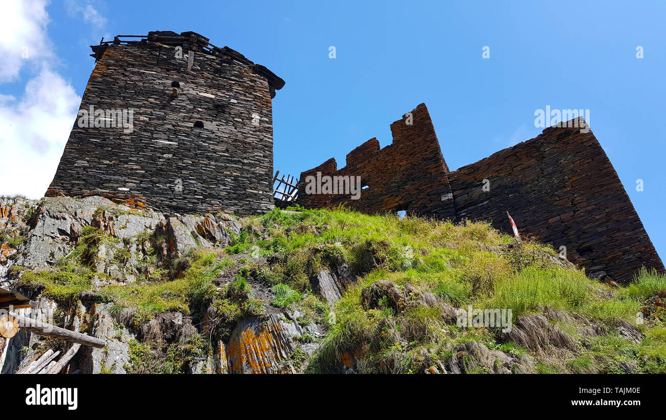 Ruins of the village of Kvavlo above the village of Dartlo in the ...