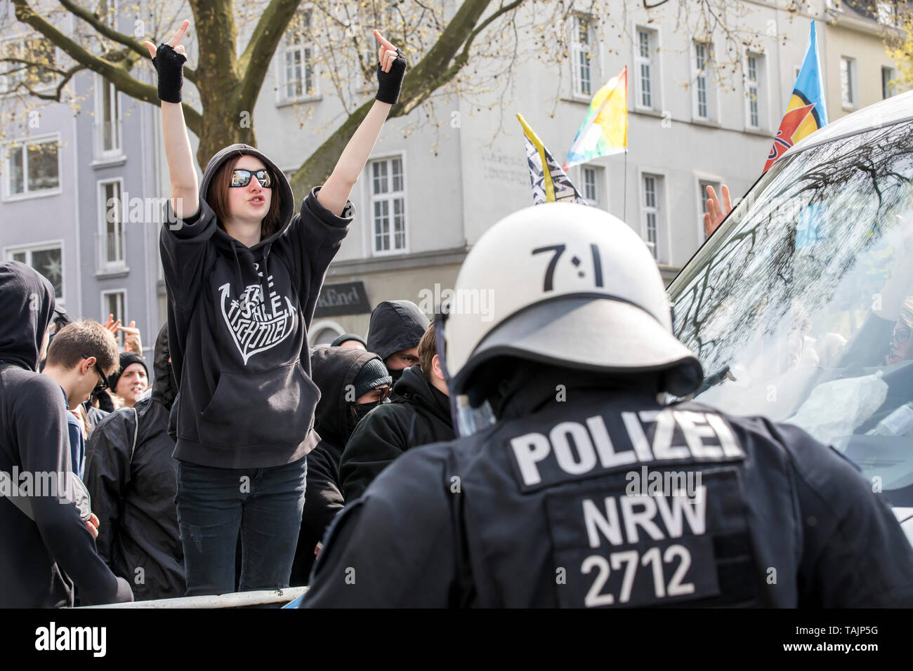 Counter demonstration of ANTIFA in a demonstration of extreme right ...