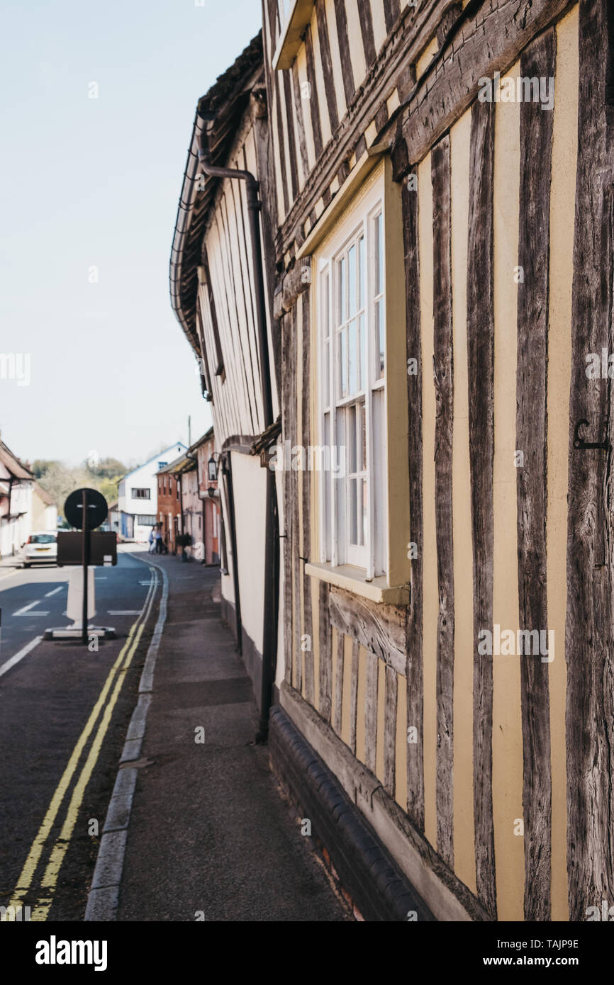 Exterior of crooked half-timbered colourful medieval houses, located in ...